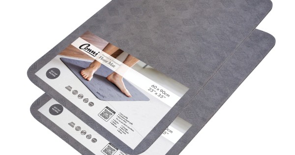 Grey Classic Anti Slip Absorbent Floor Mat - 2 Pack | Conni