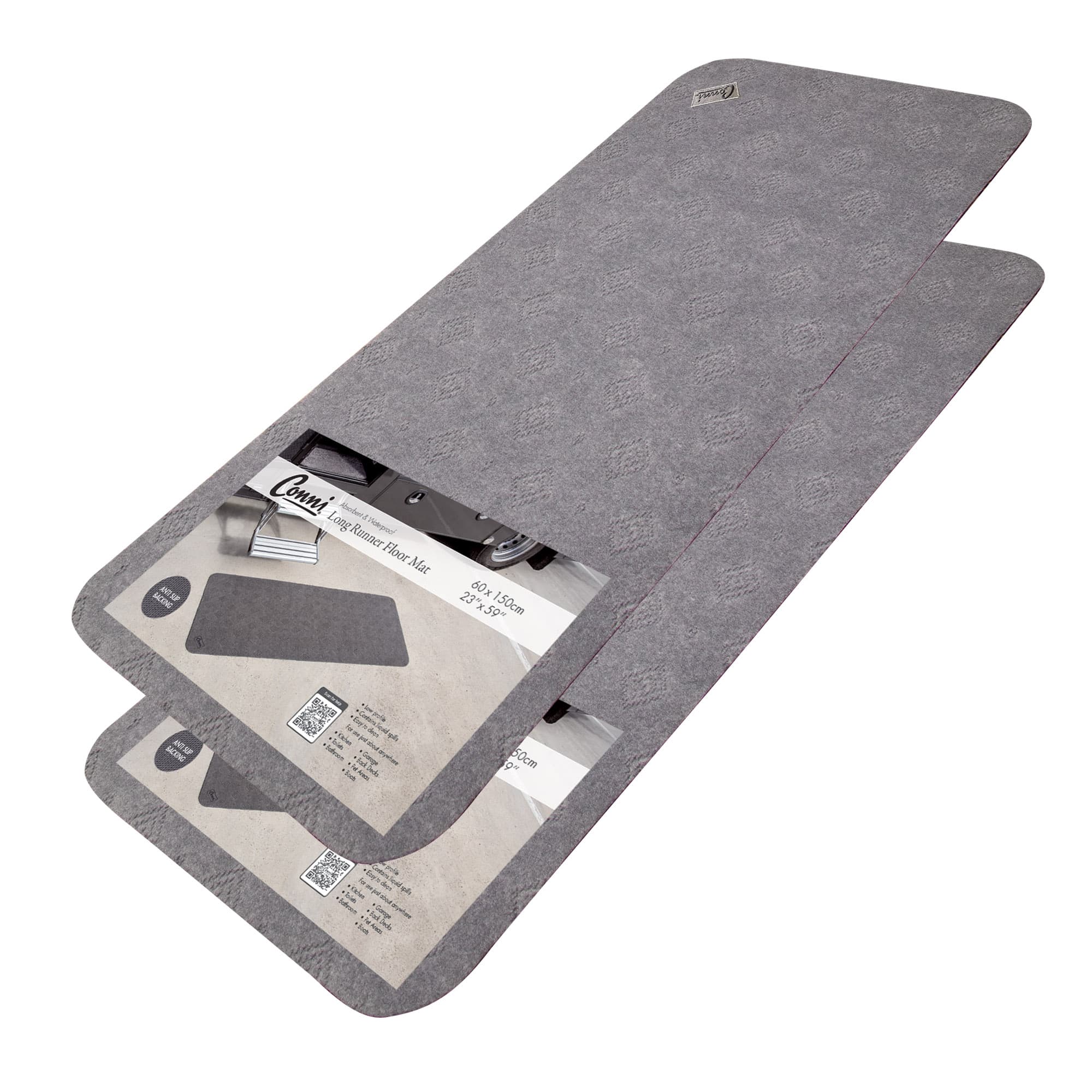 Grey Long Runner Anti Slip Absorbent Floor Mat - 2 Pack | Conni