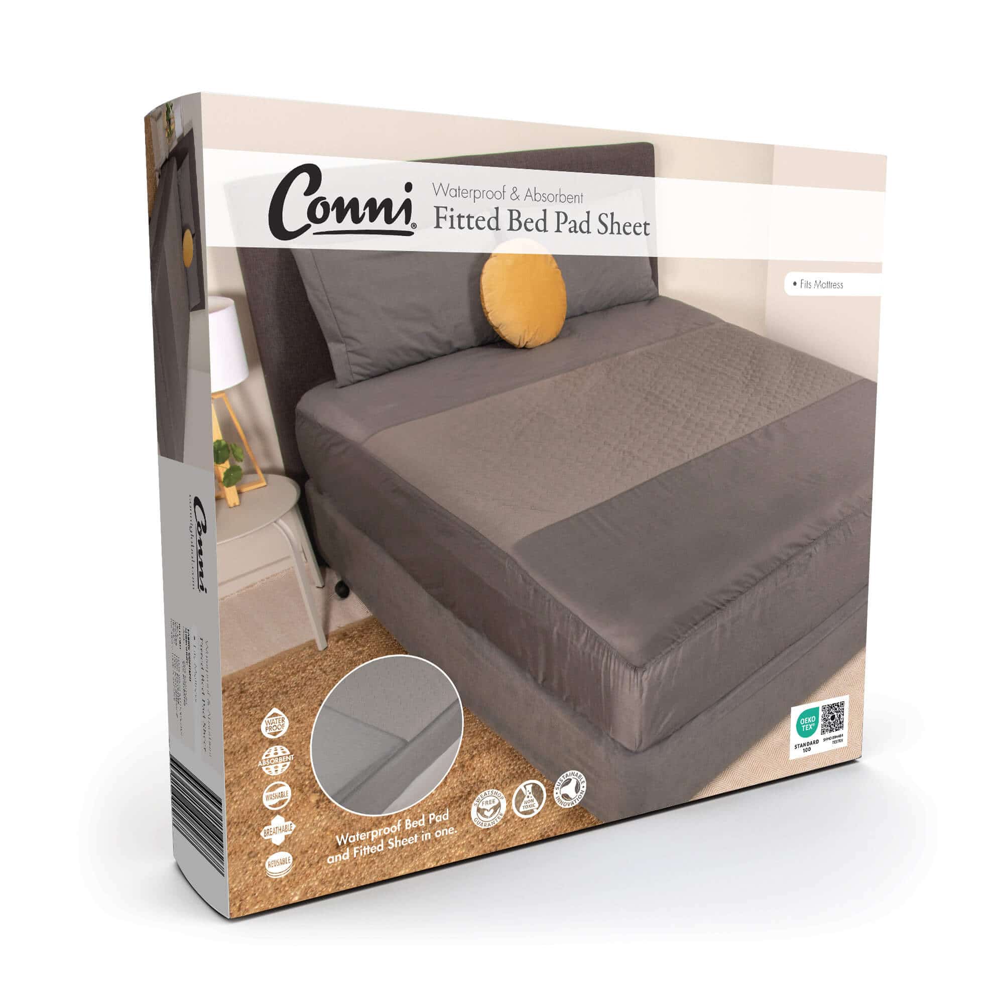 Conni Fitted Bed Pad (Charcoal) - by Conni