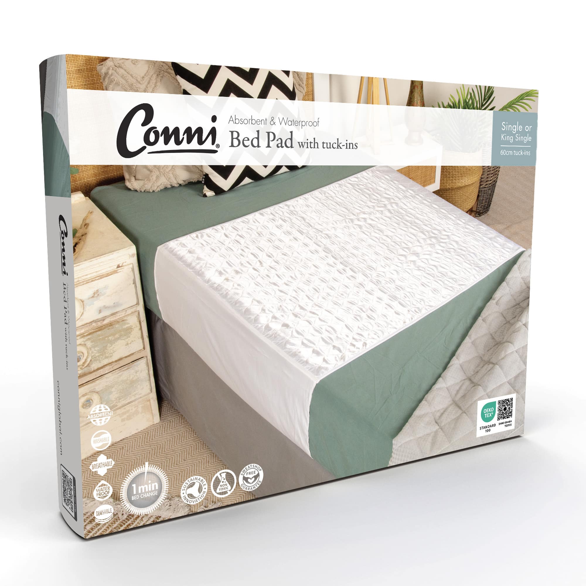 Conni Satin-Glide Bed Pad with Tuck-ins - White - by Conni